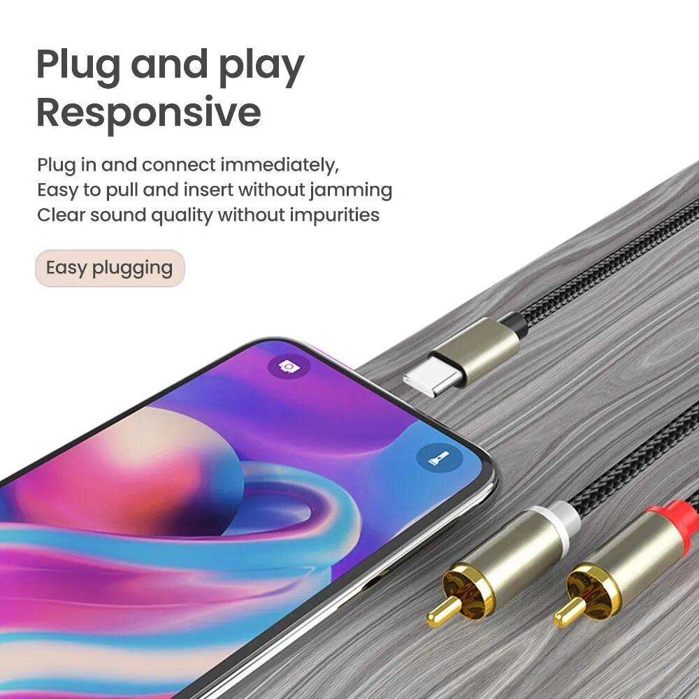 Аудиокабель USB Type-C - 2RCA, 1 м, позолоченные контакты, черный, Аксессуары, запчасти — фото 1