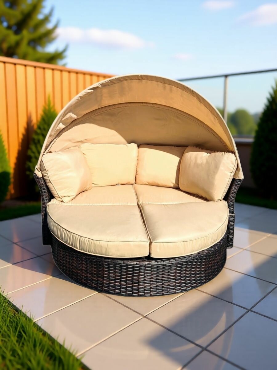 Садовый диван-трансформер PRATO 4sis из искусственного ротанга-шезлонг для сада, цвет коричневый