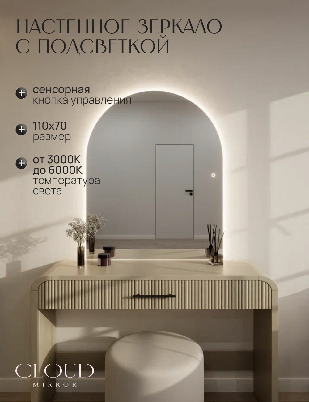 Зеркало 110х70 см. CLOUD MIRROR М5 настенное фигурное сенсорное