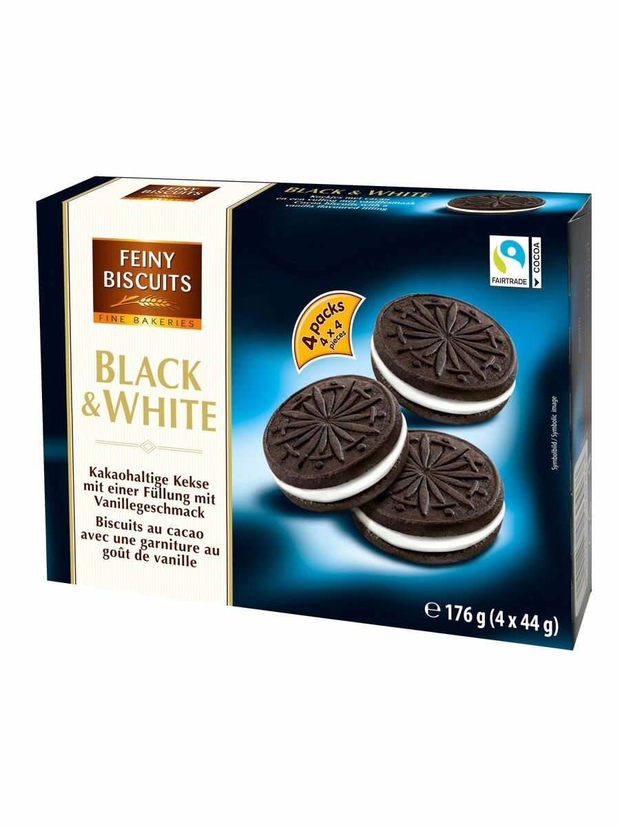 Печенье "Black&White" с какао и кремовой начинкой с ванильным вкусом, 176 г