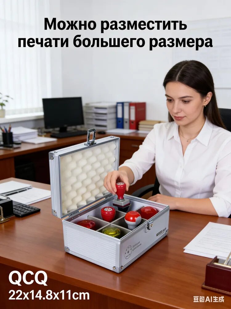 Бокс (Футляр) для хранения печатей и штампов, органайзер для печатей и штампов, Материал из алюминиевого сплава, с замком-ключом,6 решеток,14.8x11x22cm