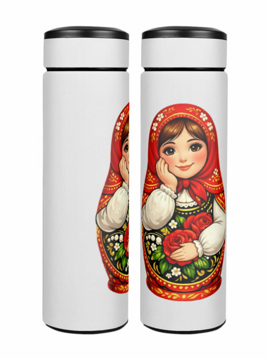 Термос «Матрешка в узорах» (белый)