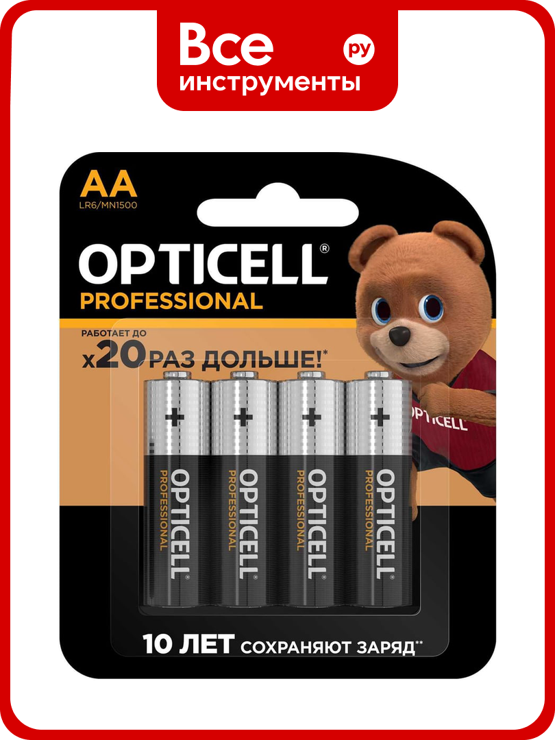 Батарейки Opticell Professional AA, от -20 до +45 °С, щелочные, 4 шт