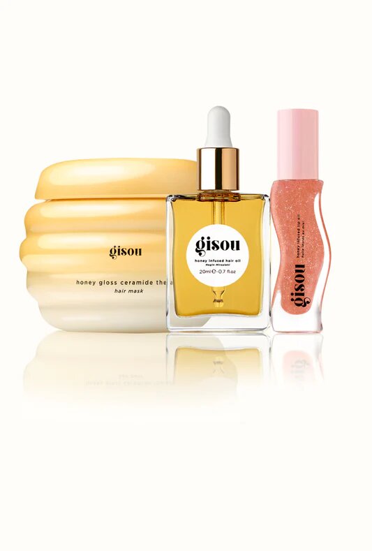 Gisou Honey Glow Icons Средства для волос и губ, маска 75мл, масло для волос 20мл, масло для губ 8мл