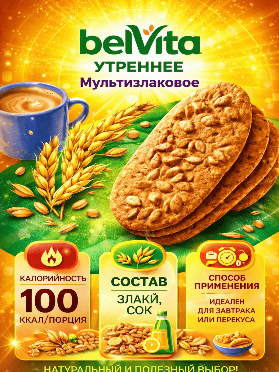 Печенье BELVITA Утреннее Мультизлаковое, 225г