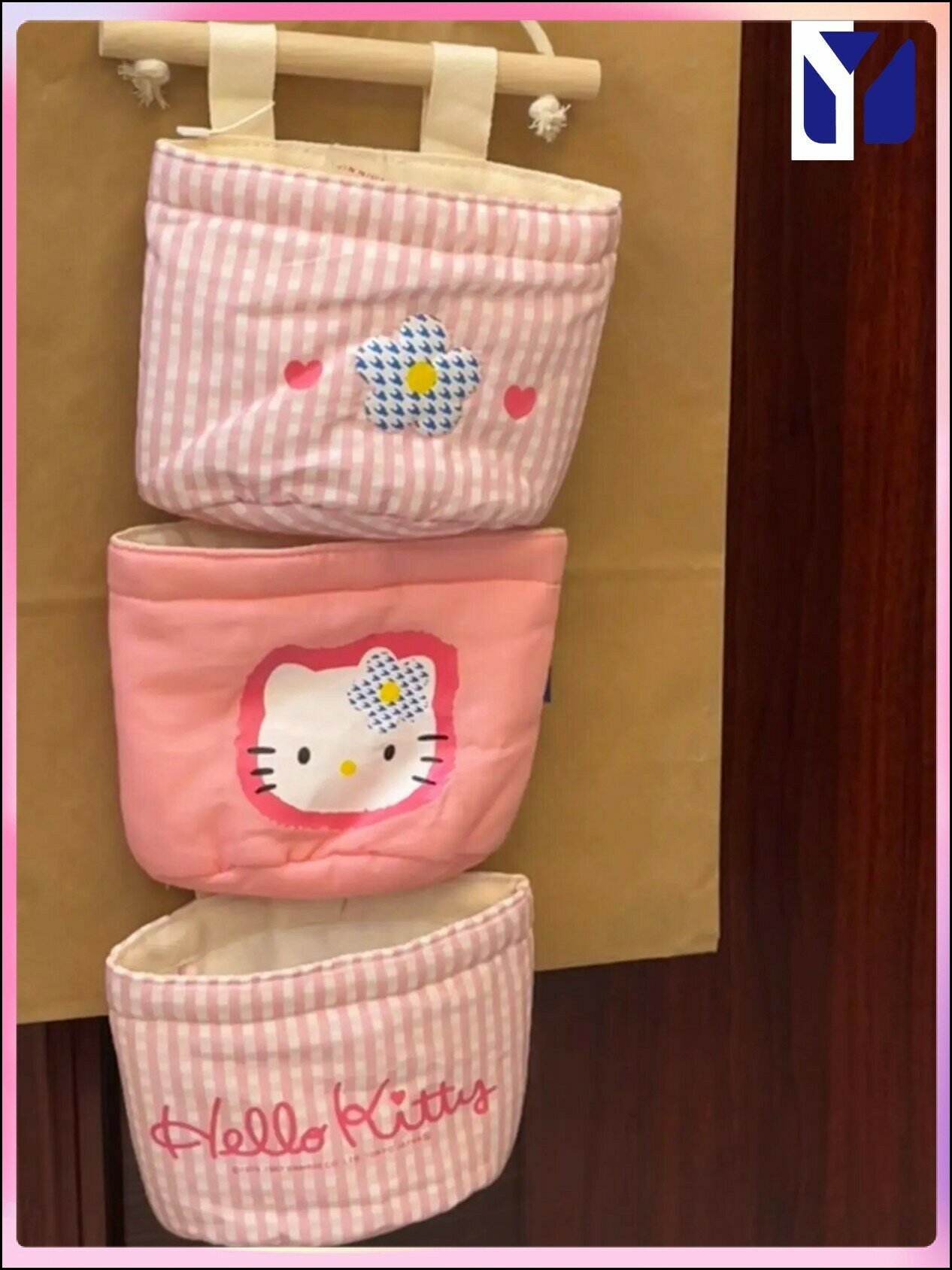 Сумка Премиум MINISO Hello Kitty розовая, настенное хранение, 3 секции, для дома, органайзер
