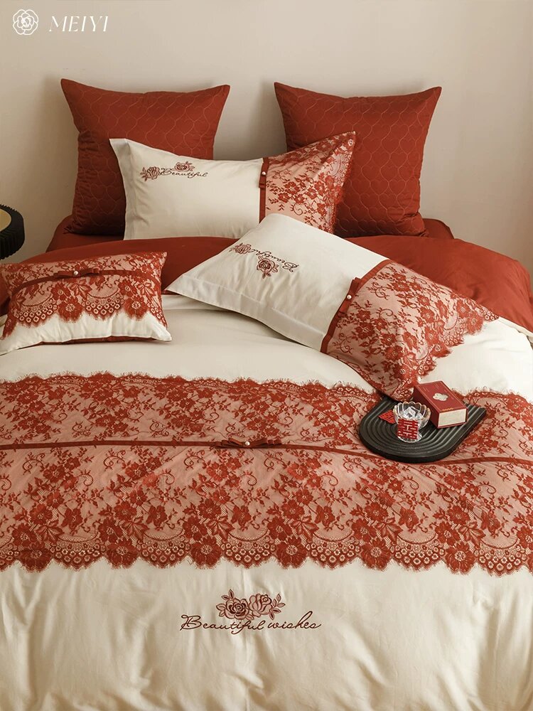 Комплект постельного белья Meiyi Home Textiles для свадьбы, четыре предмета, для свадебных торжеств, полностью
