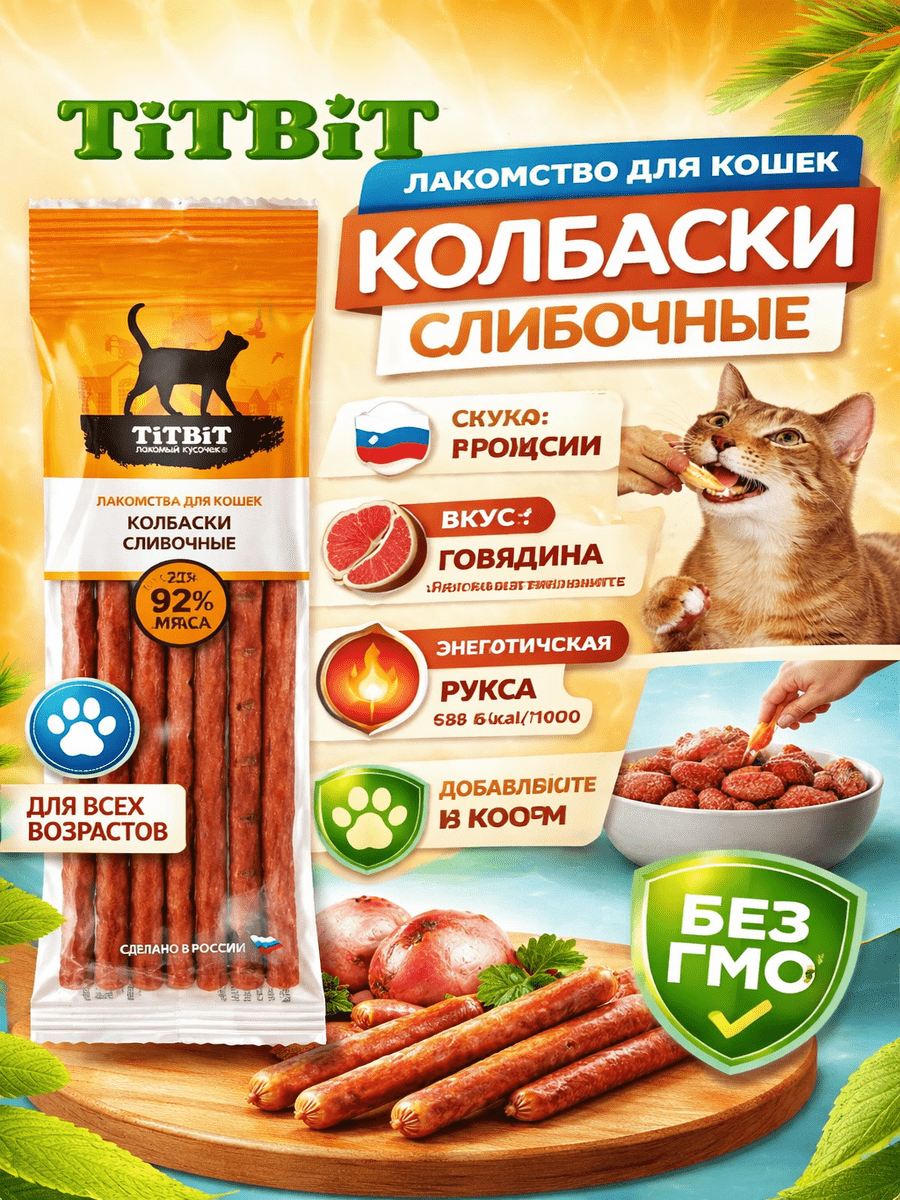 Лакомство Titbit для кошек колбаски сливочные, 30г