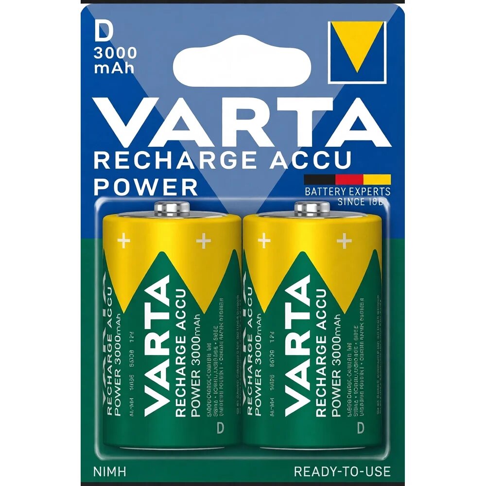 Аккумуляторы Varta Recharge Accu Power D 3000mAh BL2 56720101412 RPL00836