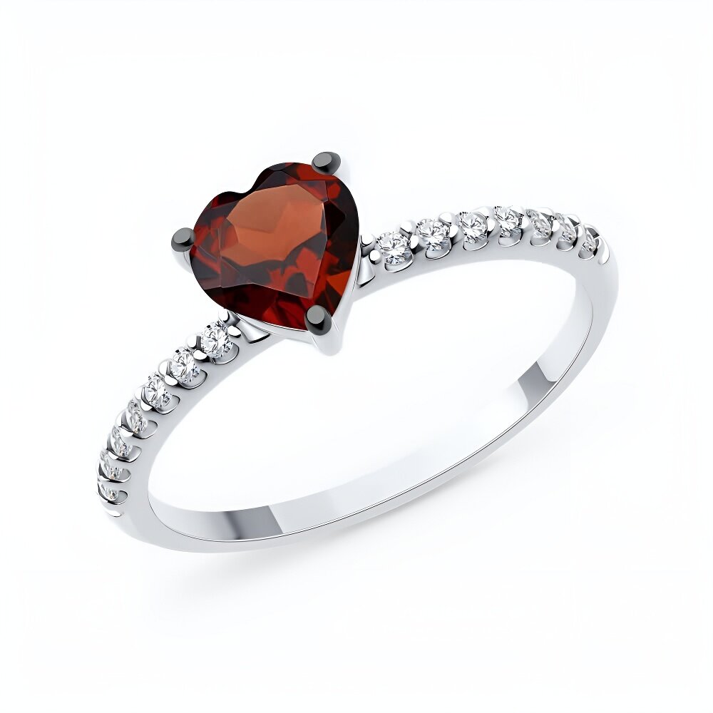 Кольцо, серебро, 925 проба, гранат, фианит