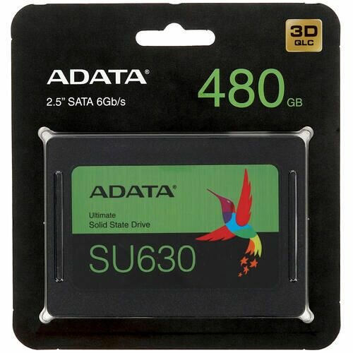 480 ГБ 2.5" SATA накопитель A-Data SU630 (ASU630SS-480GQ-R) - SATA, чтение - 520 Мбайт/сек, запись - 450 Мбайт/сек, 3D NAND, 4 бит QLC