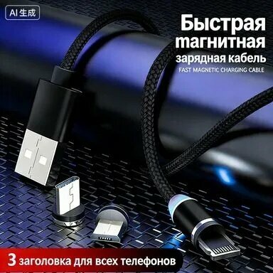 Кабель для мобильных устройств, 2 м, черный