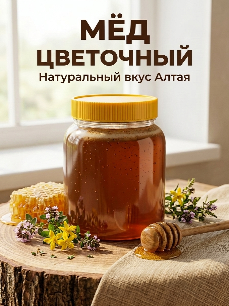 Мед 2026 пасека дорохиных "Алтайский разнотравье" цветочный, натуральный, без сахара, 1кг