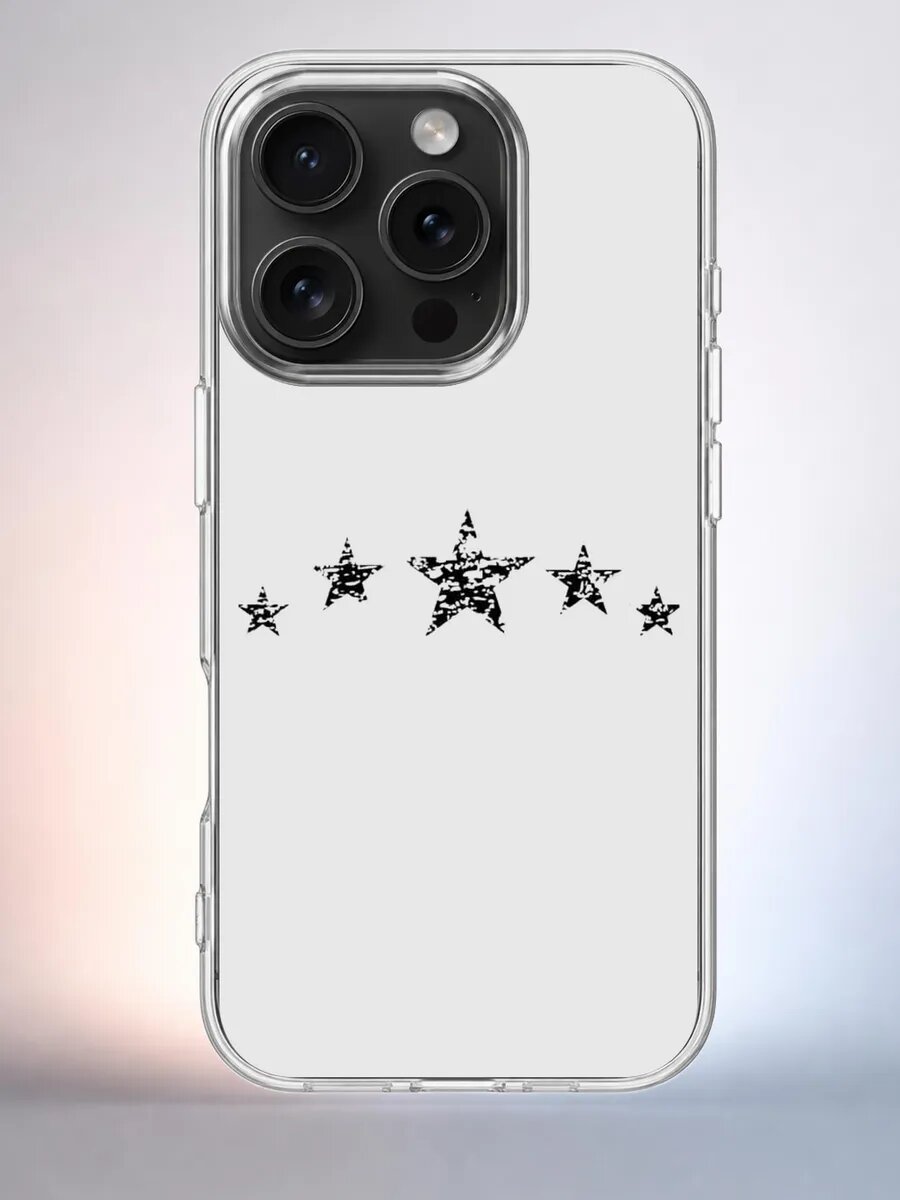 Чехол iPhone 15 Pro звёзды гранж силиконовый прозрачный