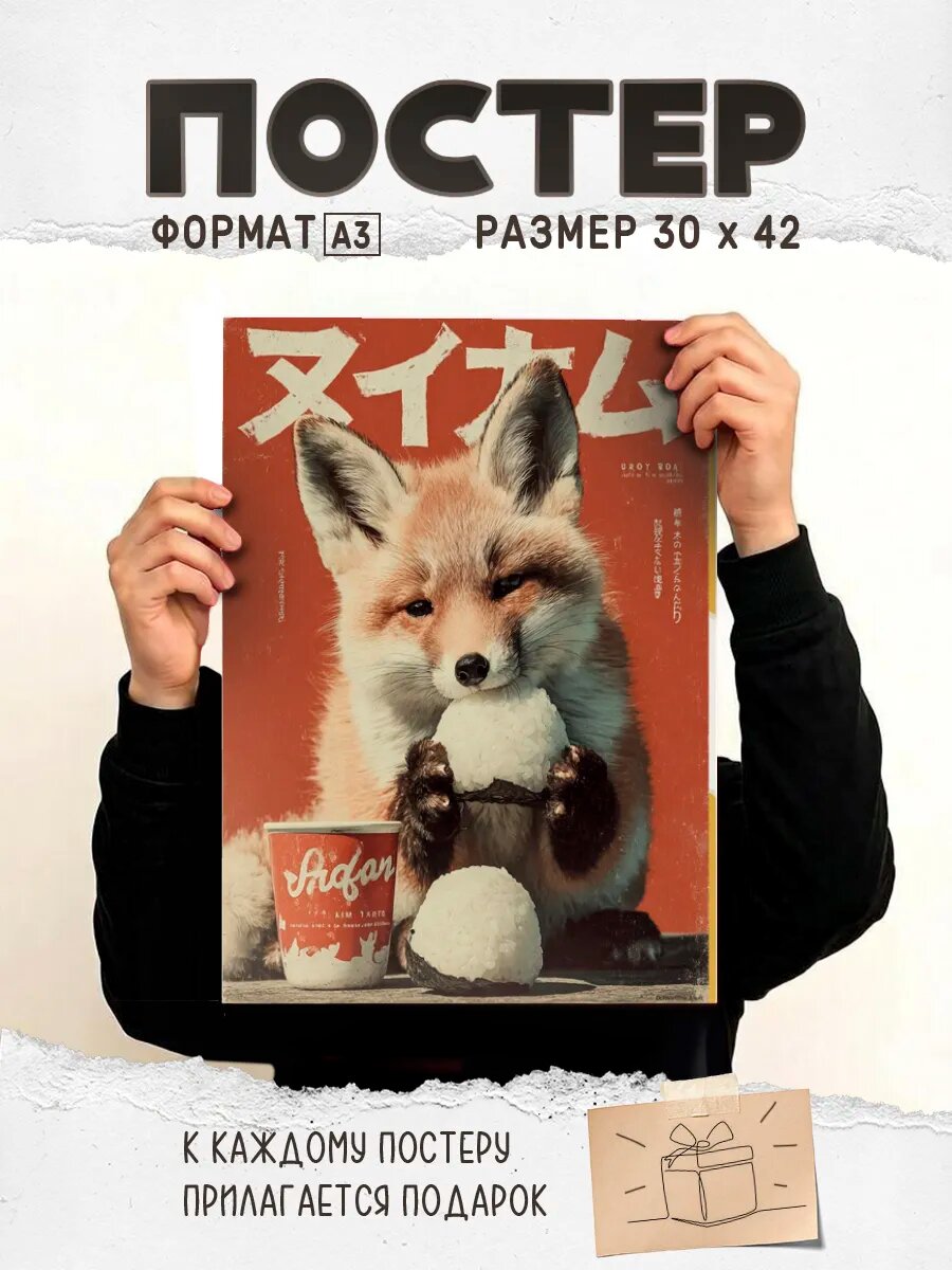 Постер с японской лисой на стену