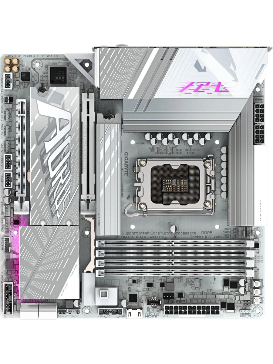 Материнская плата Gigabyte Z890M AORUS ELITE WIFI7 ICE, Socket LGA 1851, Intel Z890, mATX, DDR5, Ret