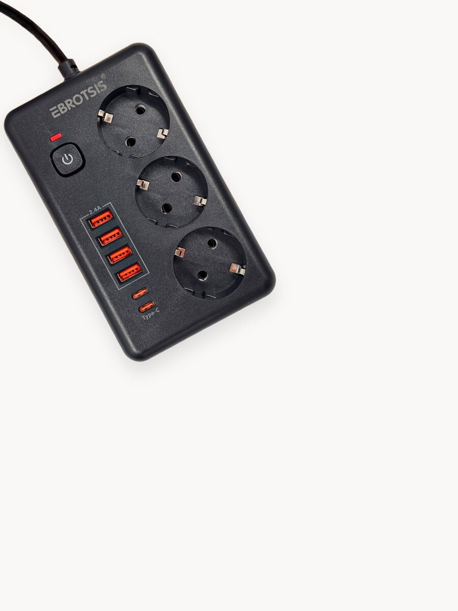 Сетевой фильтр с USB-удлинителем и Type-C, 3 розетки, 5 метра, 2500 Ватт