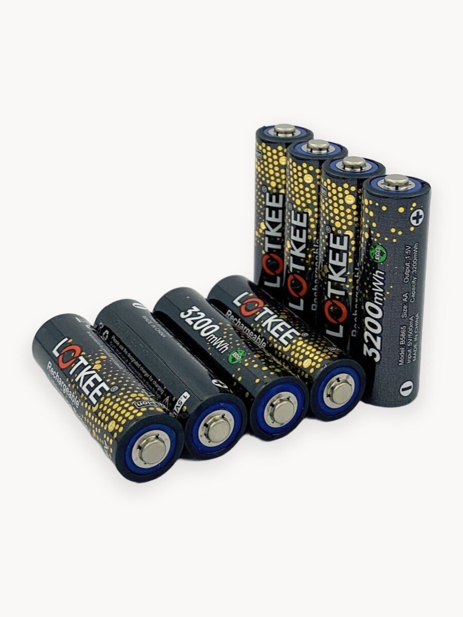 LOTKEE аккумулятор aa 3200mWh, пальчиковых, li ion 1.5v, 8 шт с зарядным устройством (4 положения)
