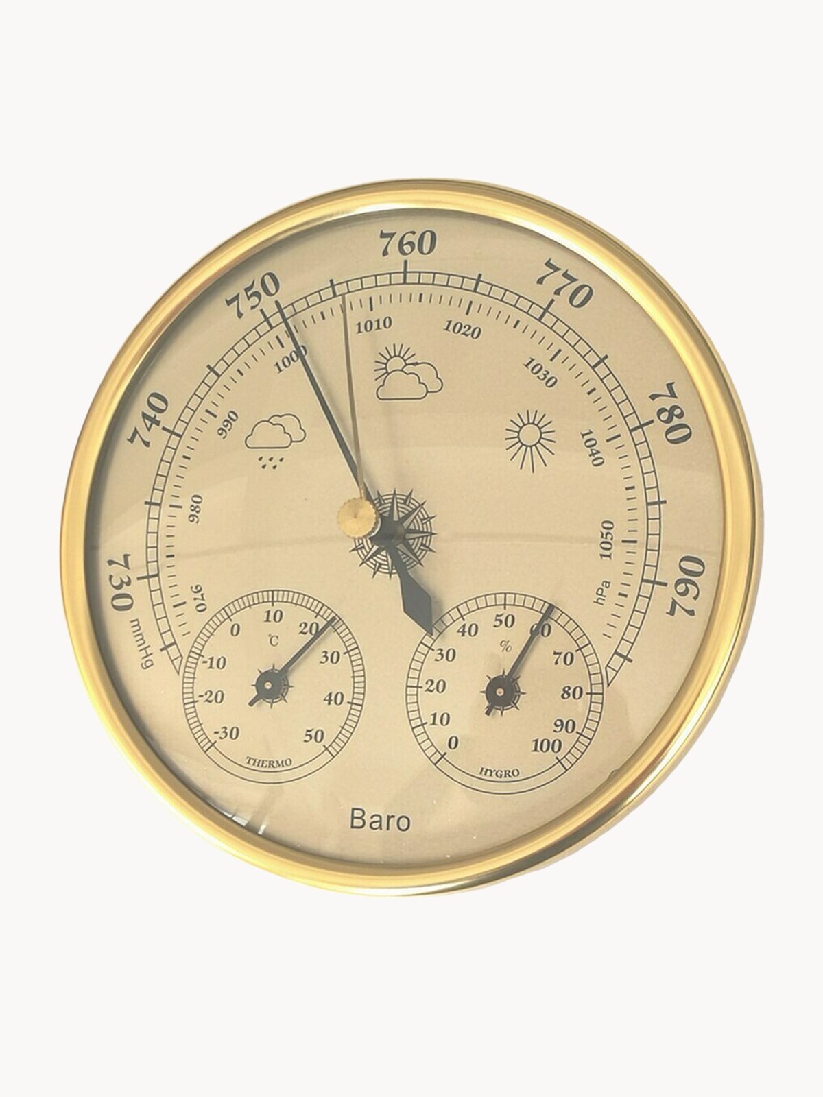 Барометр ретро настенный с термометром и гигрометром Gold