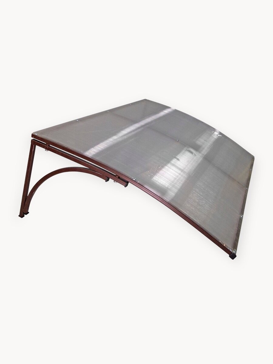 Козырек металлический над входной дверью YS21, ArtCore, коричневый каркас с прозрачным поликарбонатом, 115х80х37 см