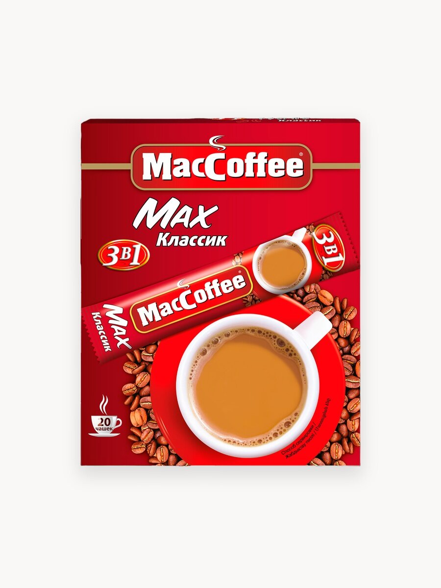 Растворимый кофе в стиках MacCoffee Max Классик 3 в 1, 20 уп.