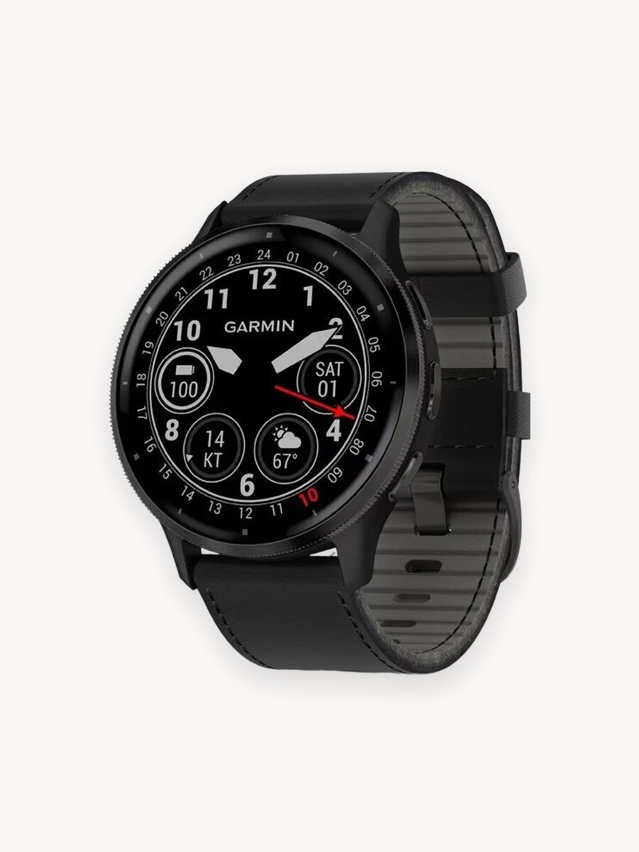 Garmin Venu 3 черные с серым безелем и кожаным ремешком (010-02784-52)