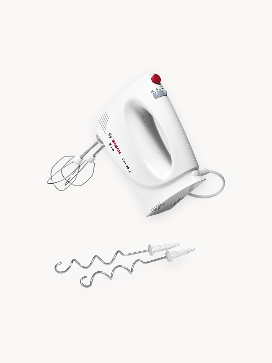 Ручной миксер Bosch MFQ3010, CleverMixx, 300 Вт, 2 скорости, Soft-Touch, белый, венчики FineCreamer