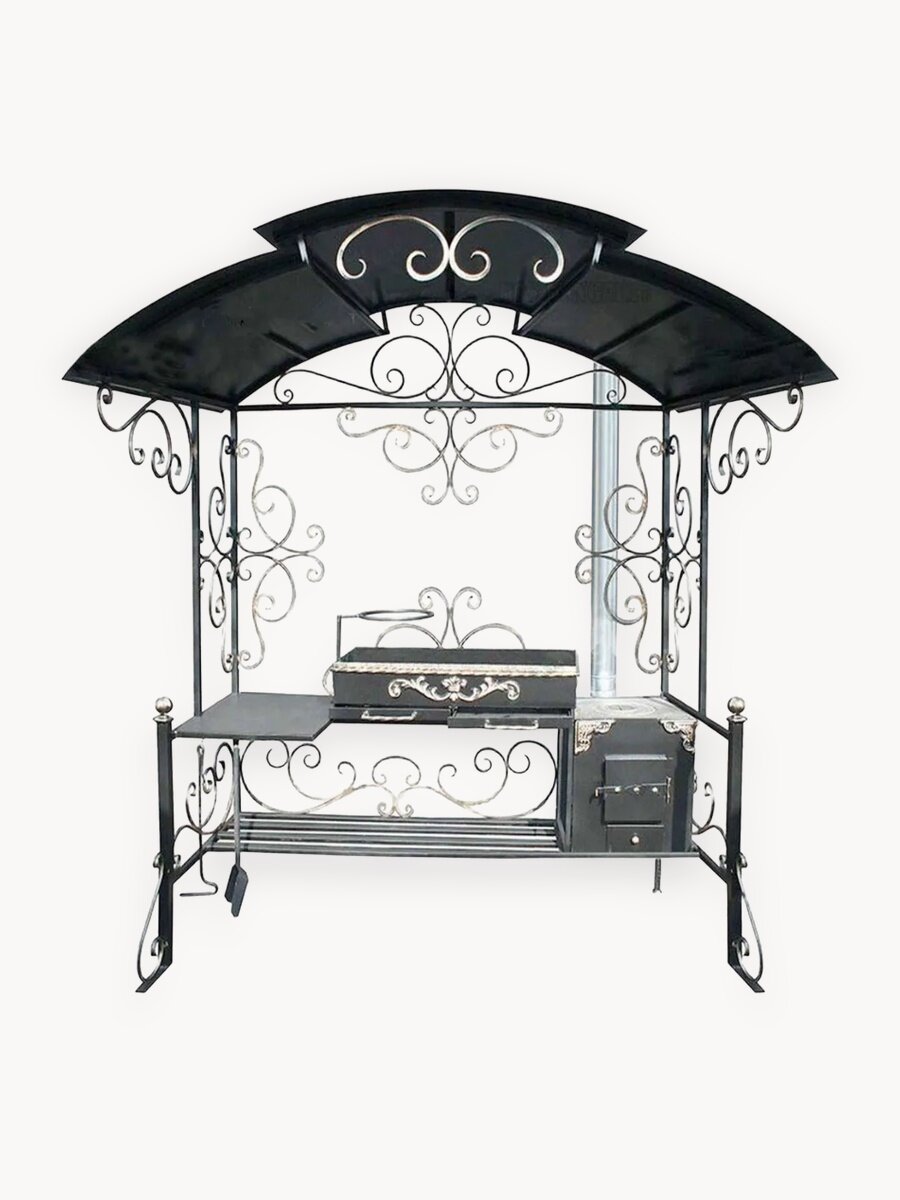 Мангал "Ирис" , стационарный, с крышей, сталь, 185х125х235см