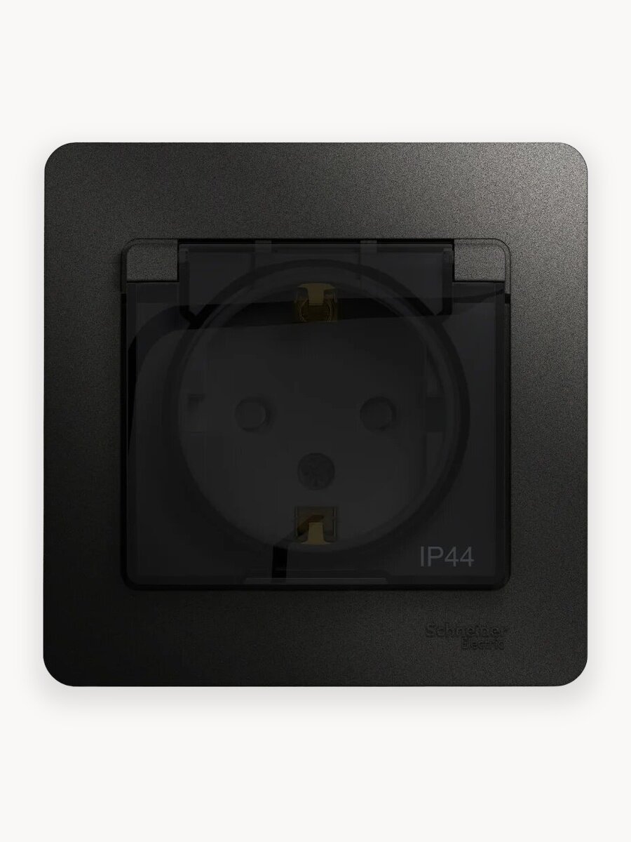 Розетка 1-м СП 1мод. Glossa 16А IP44 с заземл. защ. шторки с крышкой в сборе антрацит SE GSL000748