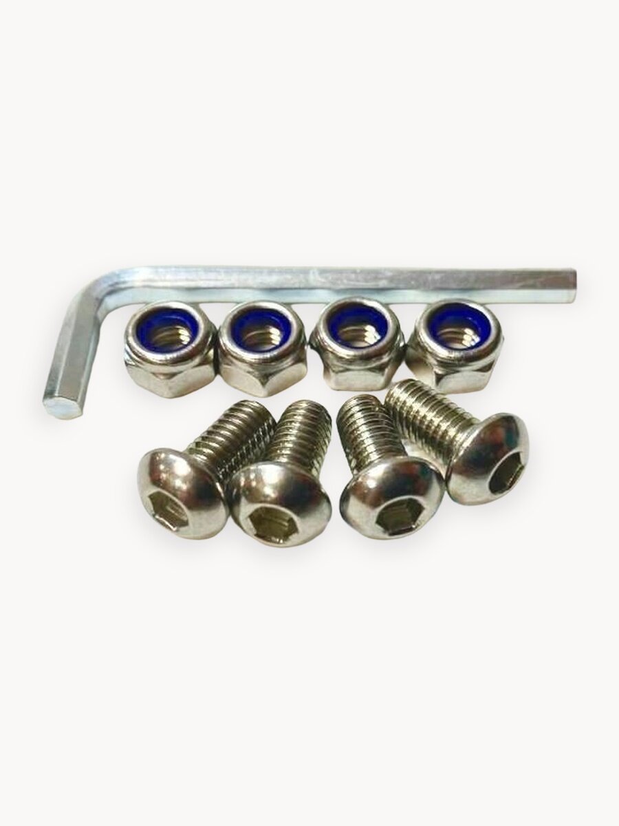 Крепеж номерного знака из нержавейки. Винты 6х12 + Гайки с нейлоном + Ключ