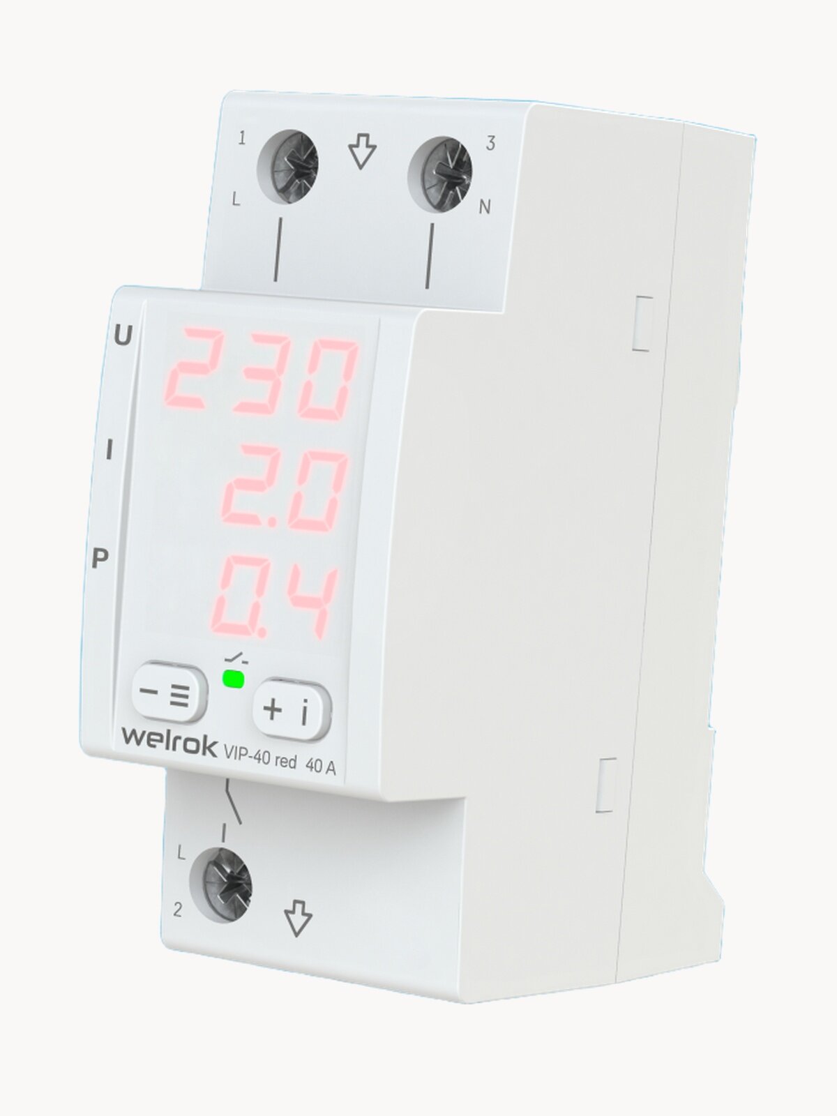 Реле напряжения с контролем тока Welrok VIP-40 красная индикация