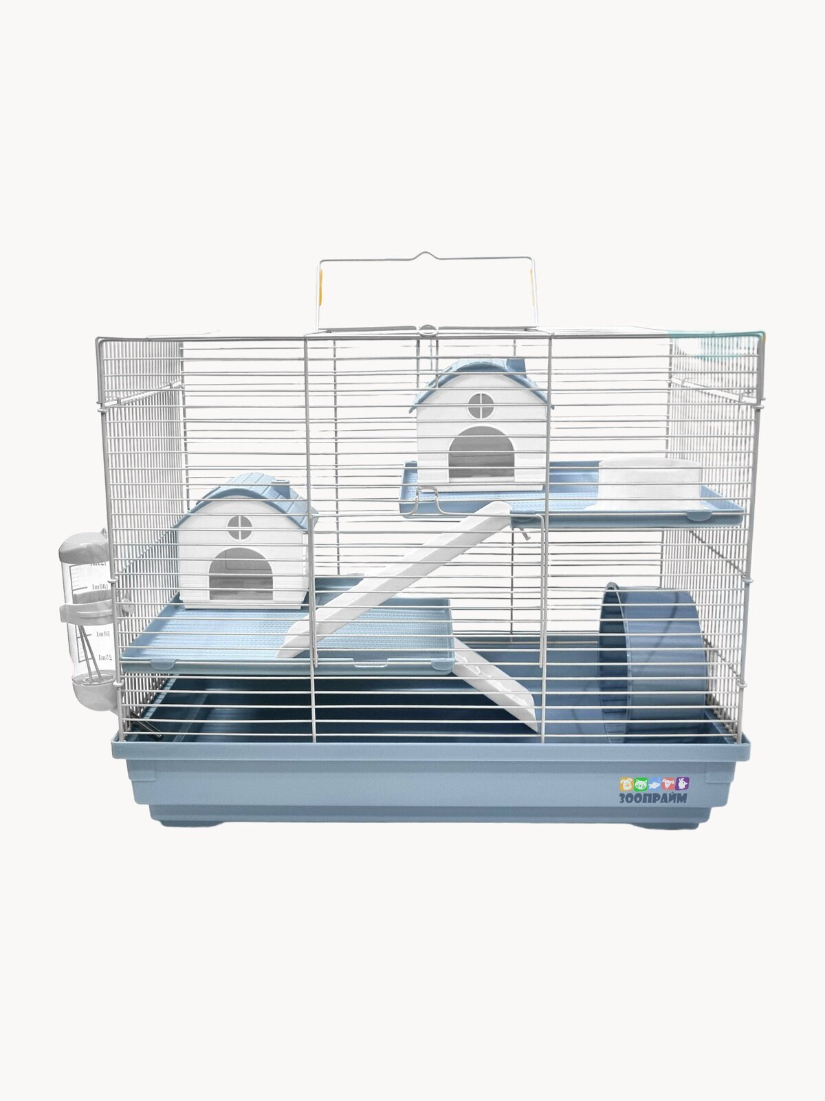 Клетка для грызунов и для хомяка, N1, размер 47х30х37 см. 3-х этажная. С 2 домиками и комплектом аксессуаров. Голубая