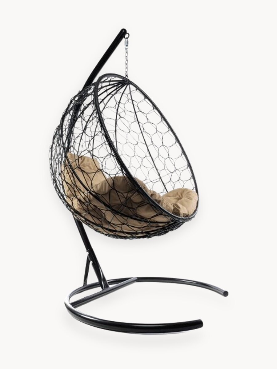 Подвесное кресло кокон M-group Круг ротанг черное+бежев подуш