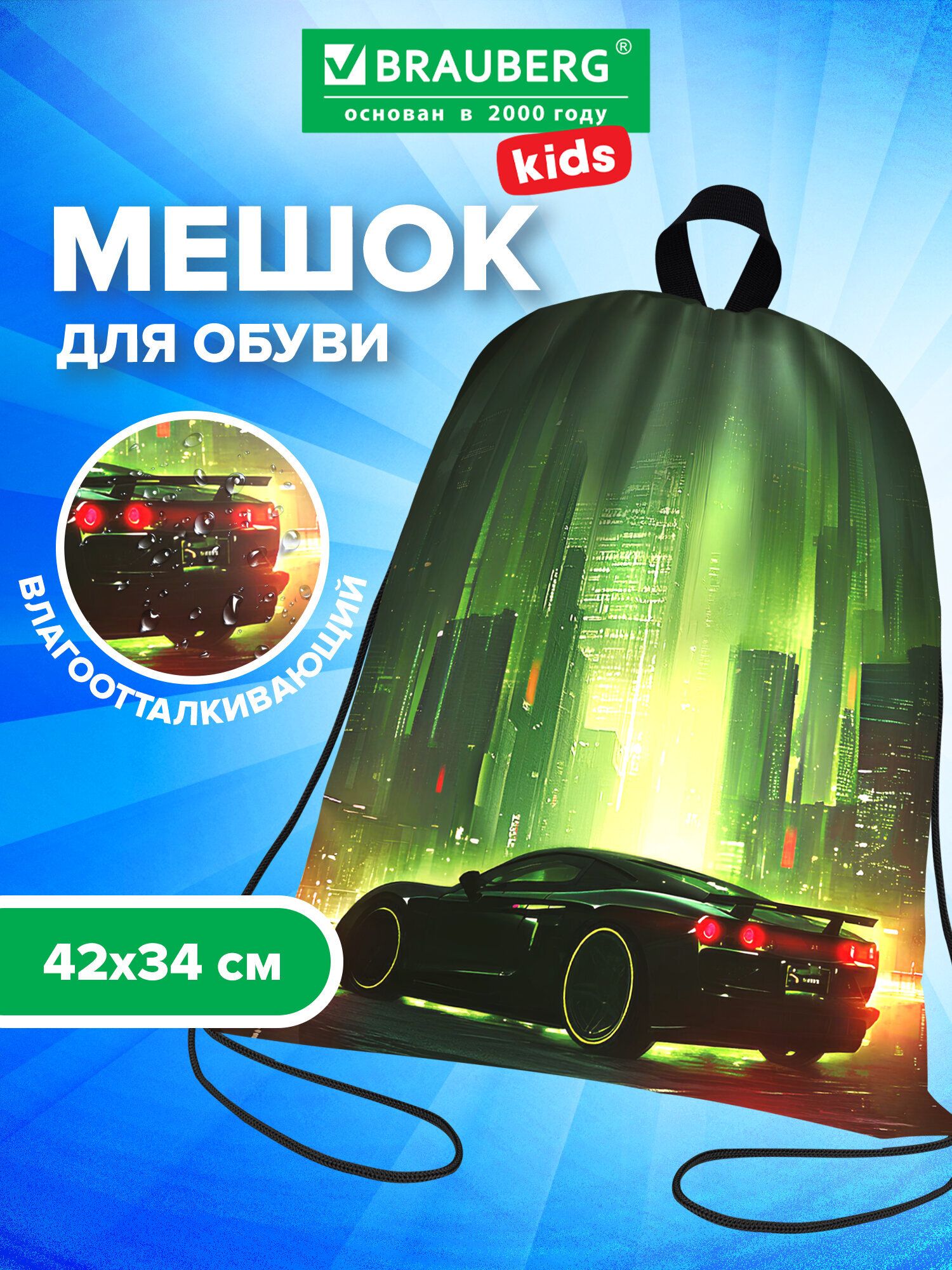 Мешок для обуви, сумка для сменки в школу, чехол детский плотный с петлей, 42х34 см, Brauberg Kids
