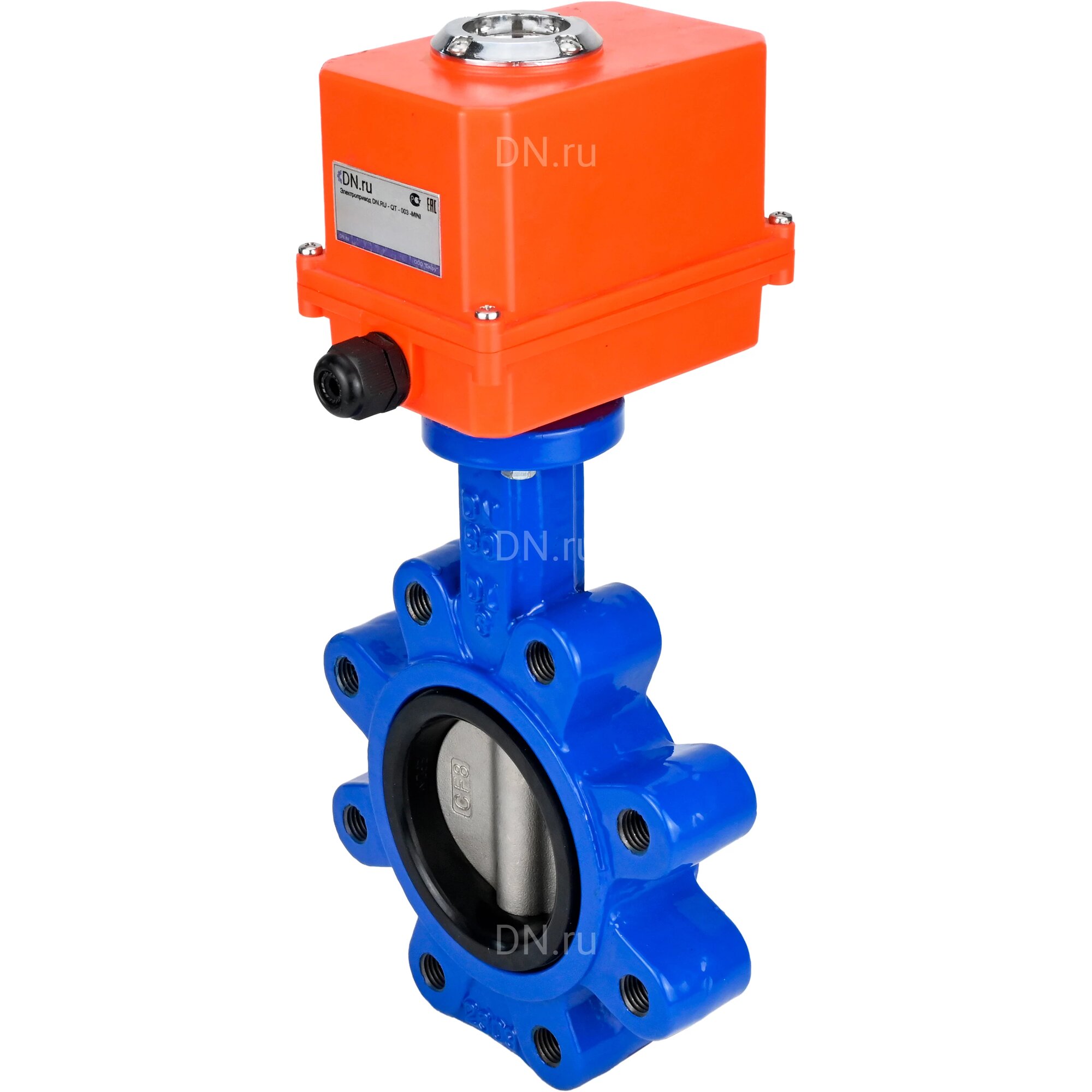 Затвор дисковый поворотный DN.ru QT450-304-EPDM-2W-Fb-H Ду50 Ру16 корпус - чугун QT450, диск - нержавеющая сталь 304, уплотнение - EPDM, межфланцевый, с электроприводом 1/4-оборотным DN. ru QT-30 MINI 220В