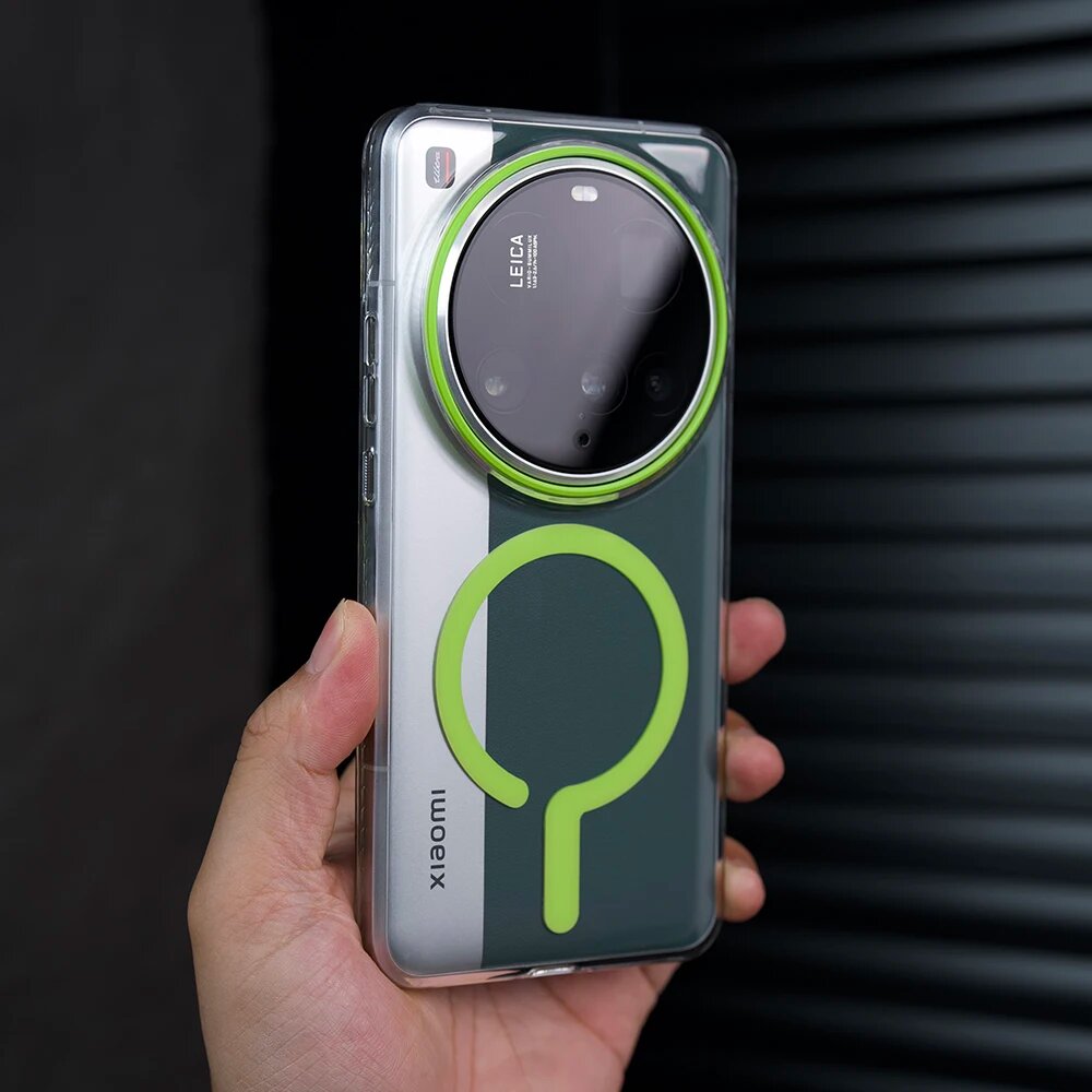 Чехол для Xiaomi 15 Ultra Зеленый с магнитом и беспроводной зарядкой