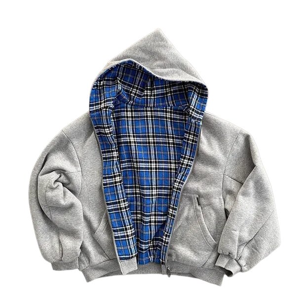 Уличная одежда, серая двусторонняя свободная посадка, удобная повседневная толстовка на молнии для мужчин и женщин, одинаковый комплект для пар, камуфляжный ретро-винтаж Серый, S, 5