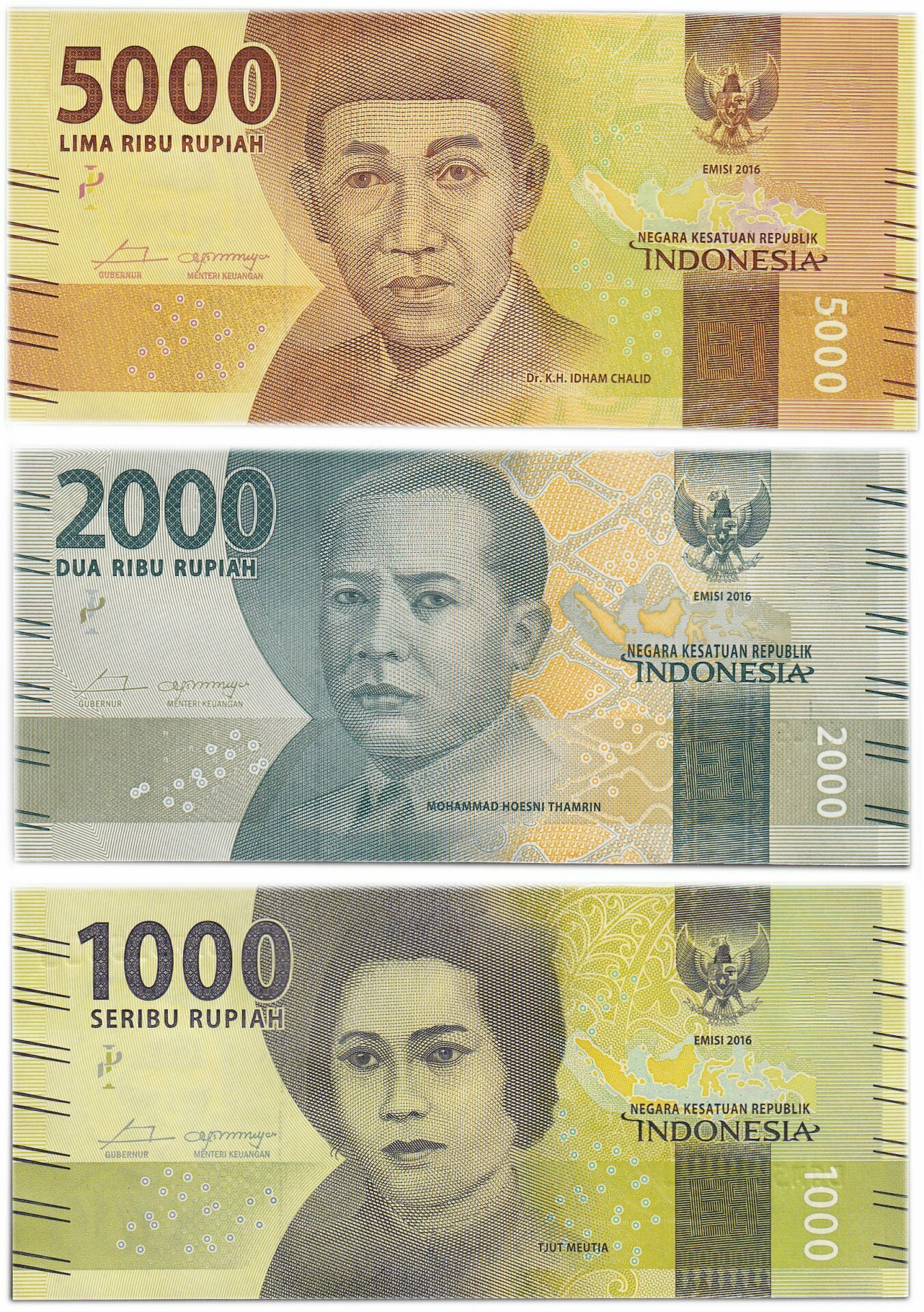 Индонезия набор банкнот от 1000 до 5000 рупий 2016 2017 3 штуки