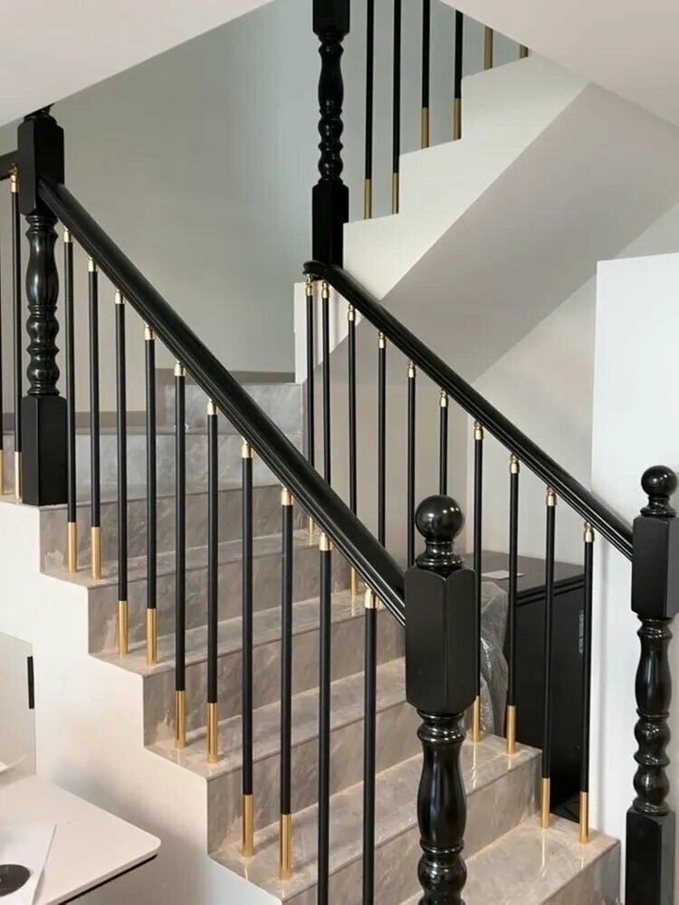 Лестничные перила из алюминиевого сплава, подходят как для внутреннего, так и для наружного использования, черные с золотом, 95 см