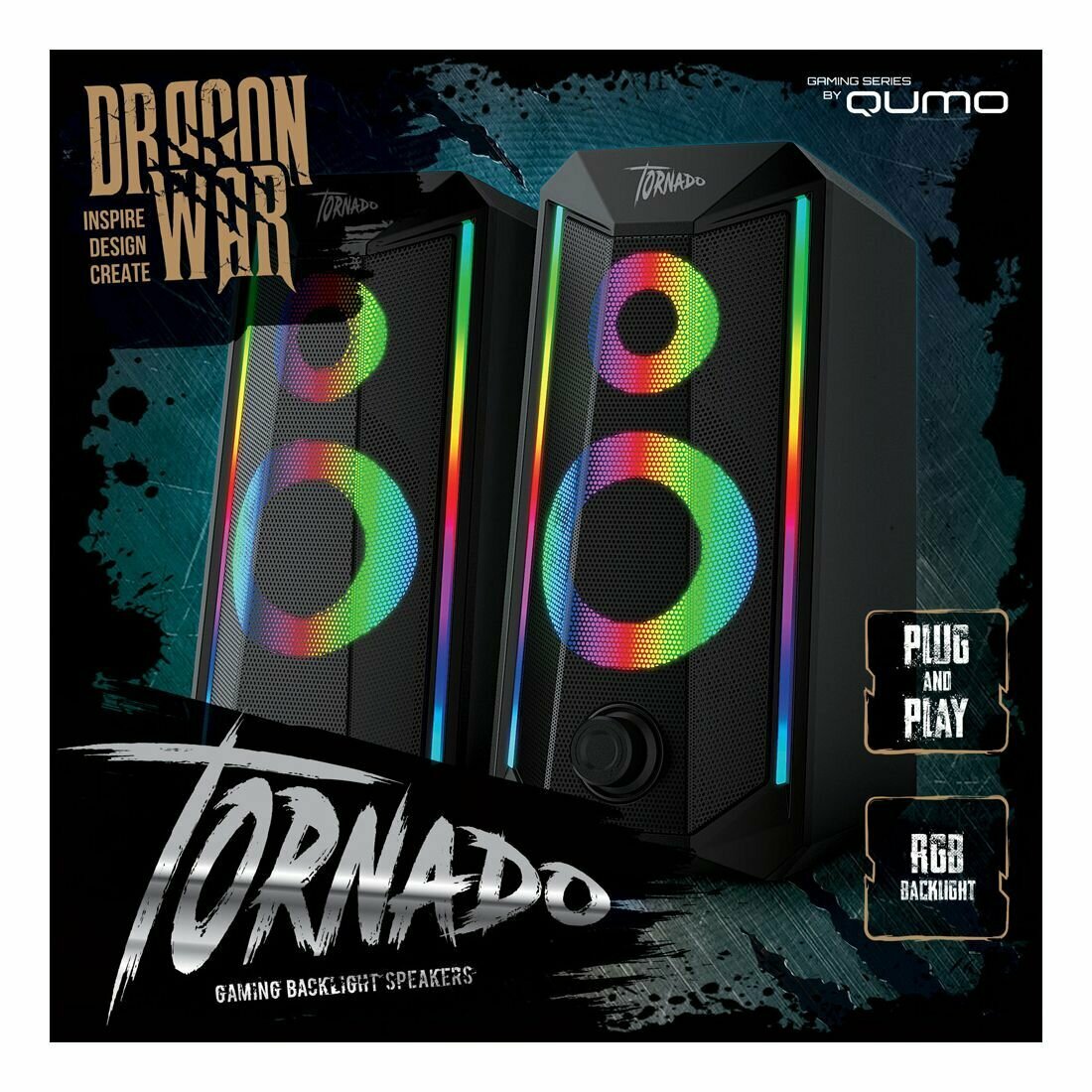 Компьютерные колонки 2.0 Qumo Tornado, 15 ВТ, объемное звучание, управляемая многорежимная RGB подсветка, USB+Jack 3,5мм