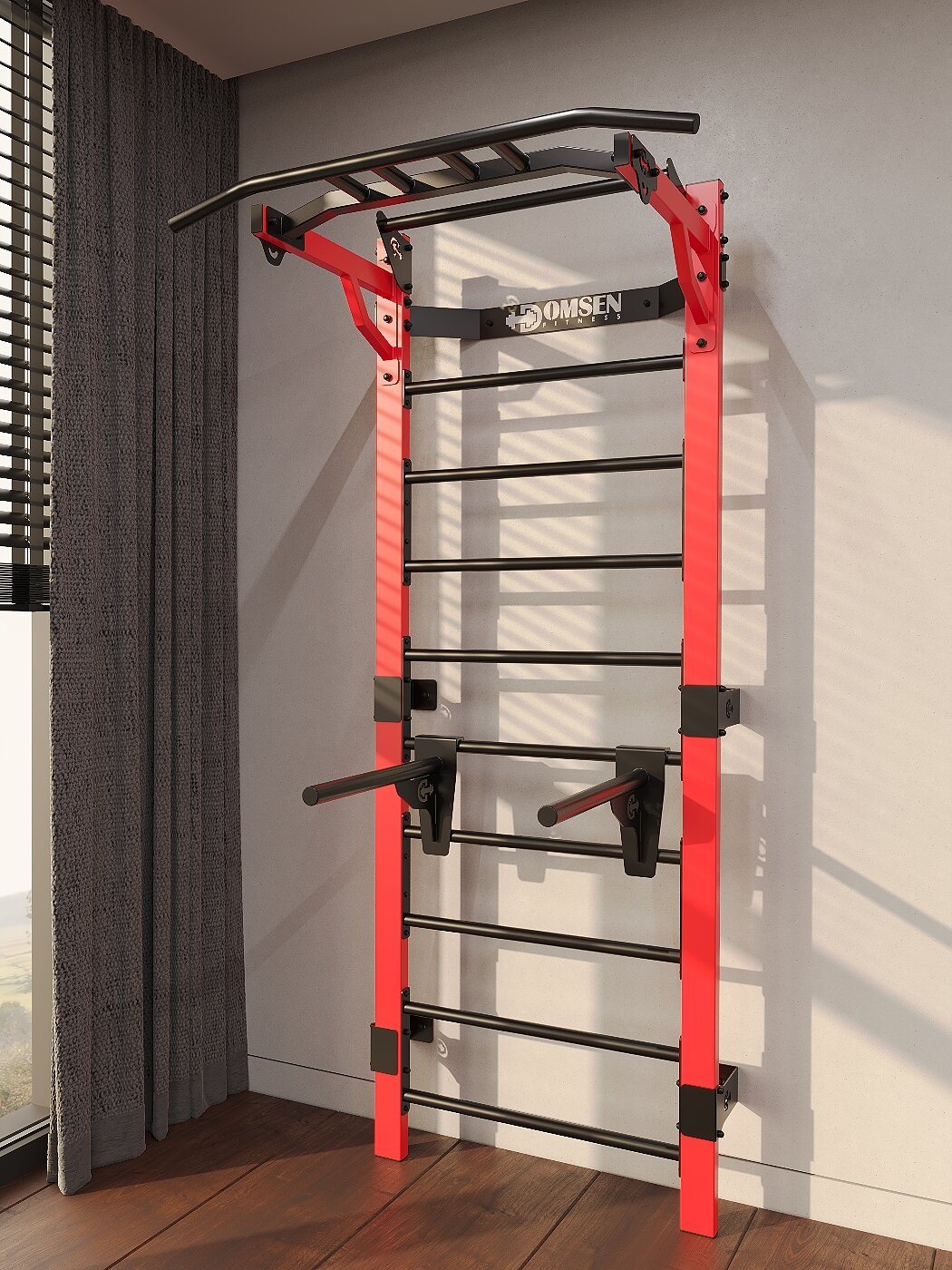 Профессиональная шведская стенка с брусьями и турником Domsen Fitness Ds46 RED