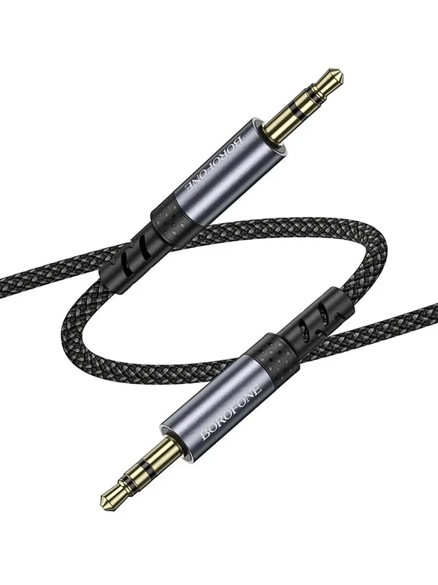 Аудиосоединитель Borofone BL24 AUX 3.5мм-3.5мм Jack, 1 метр, металлик / кабель для наушников / провод аукс в машину