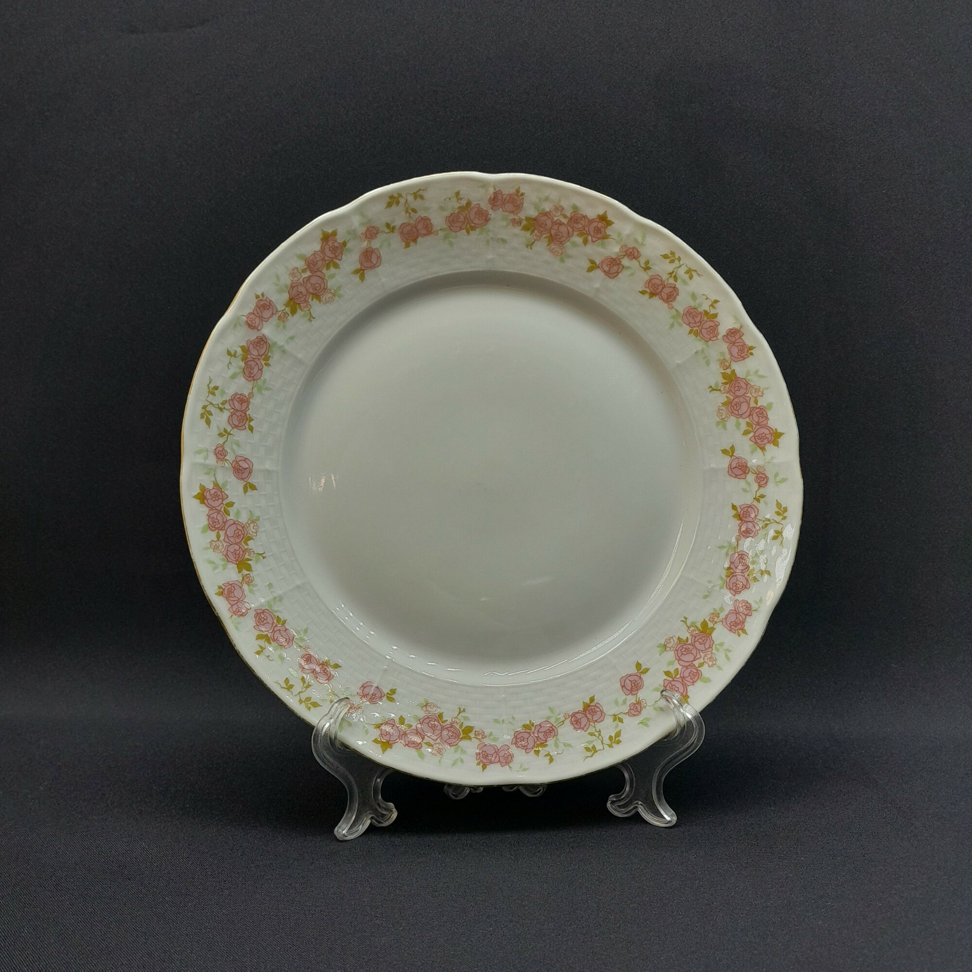 Столовая тарелка Thun, фарфор деколь позолота 24 см, винтаж Чехословакия