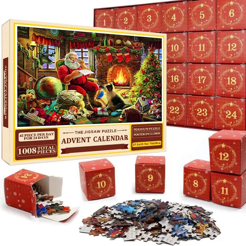 Рождественский подарок-головоломка-сюрприз Advent Calendar 1008 деталей из дерева