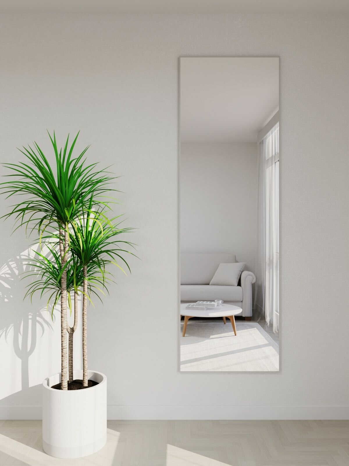 Зеркало настенное 210х60 см. серебро в алюминиевой раме интерьерное BLX MIRROR