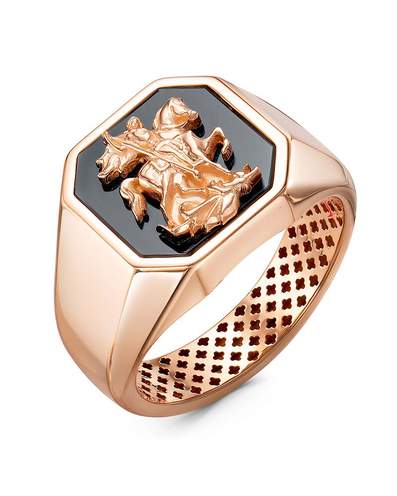 Печатка, красное золото, 585 проба, золочение, оникс