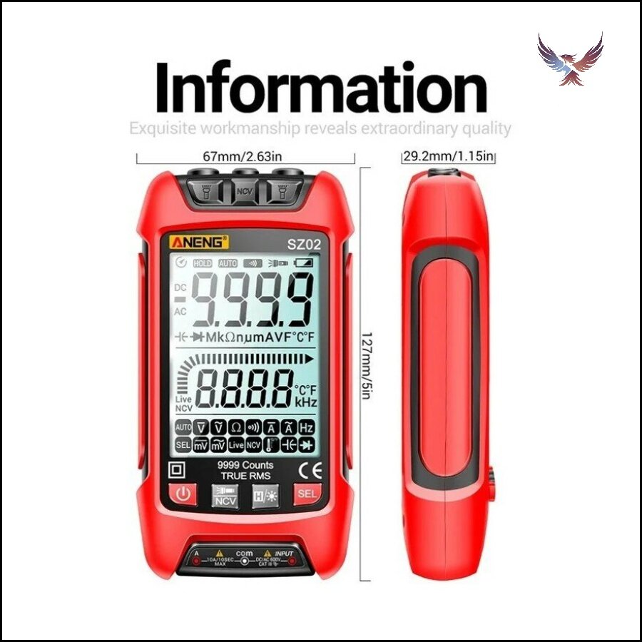 Мультиметр ANENG SZ02, цифровой, с термопарой, функции NCV и TRMS, подсветка, 9999 отсчётов