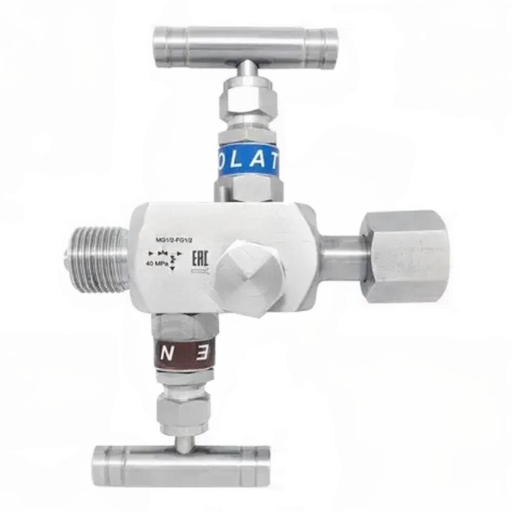 Клапан игольчатый двухвентильный Росма SS-2R Ду15 Ру400, нержавеющая сталь, накидная гайка/наружная резьба SFМ20х1.5-MМ20х1.5