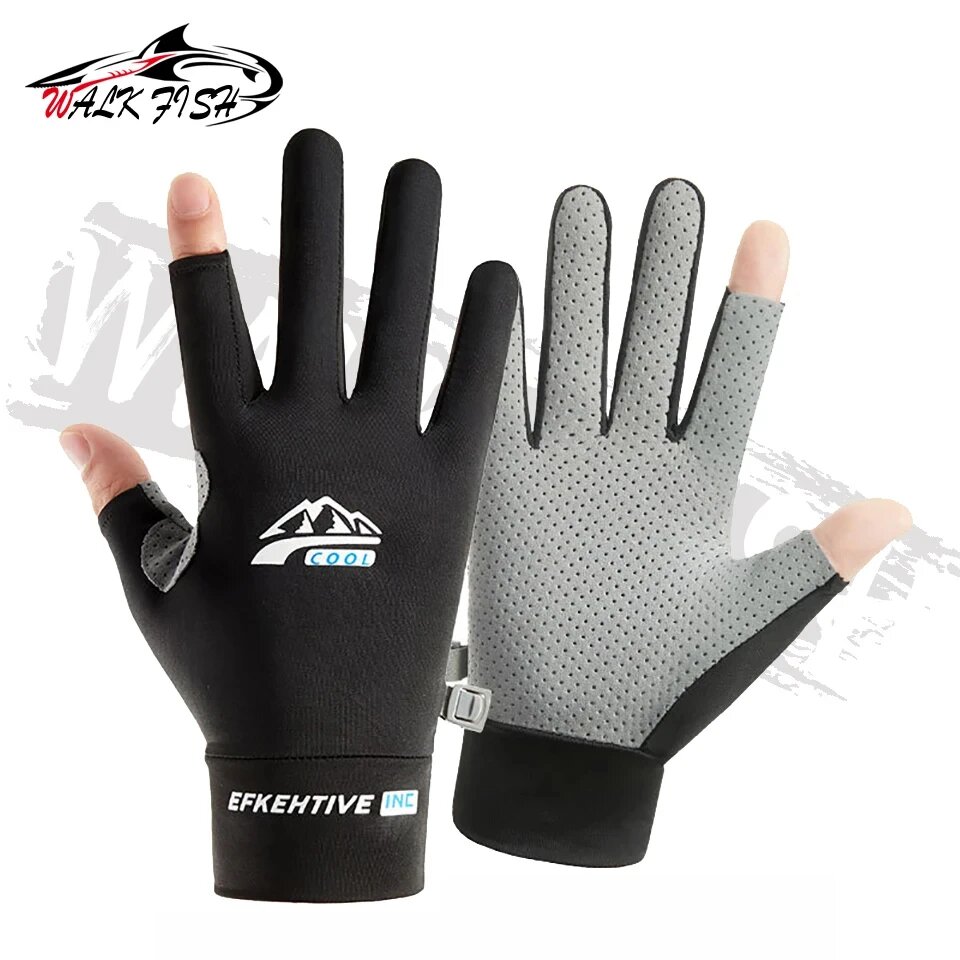 WALK FISH Рыболовные перчатки полупальцы черные/серые/белые/розовые M, Type B-Black