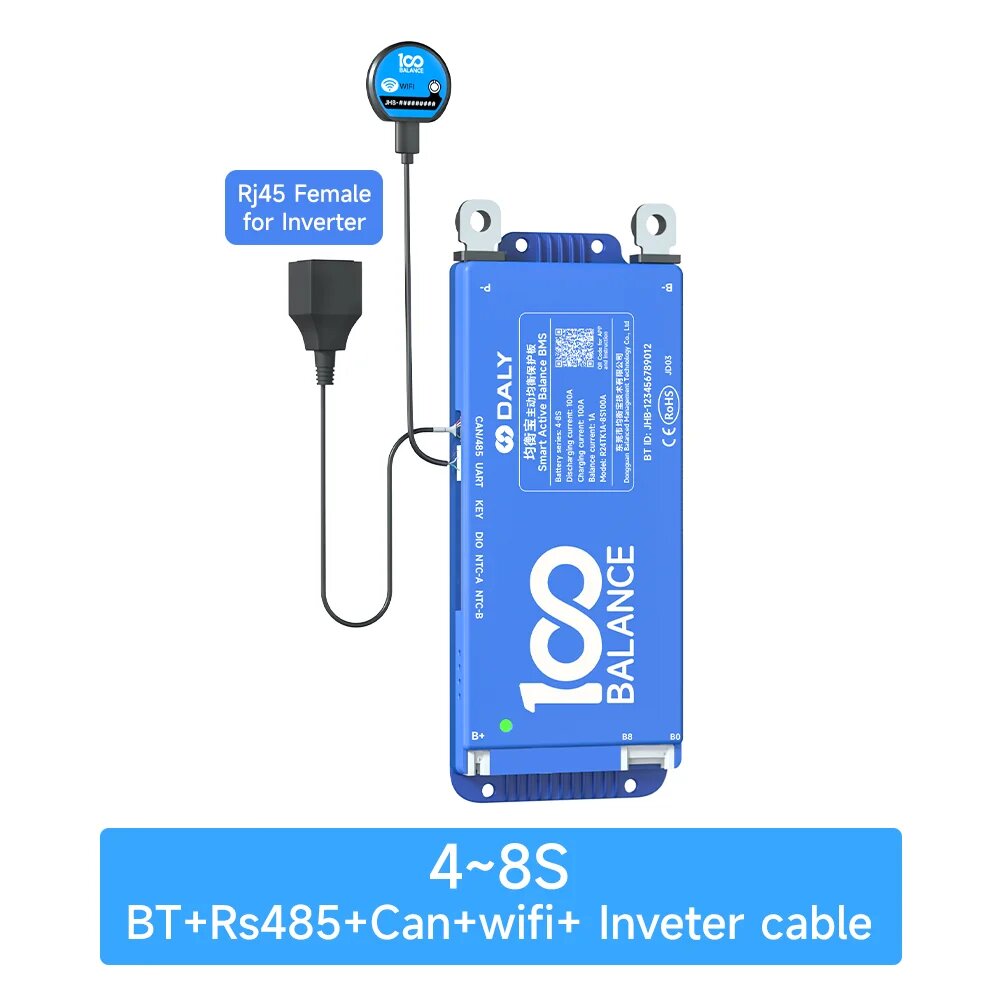 Daly bms Smart bms wifi bluetooth 100-250A для литий-ионных аккумуляторов 100A, 4-8s inverter bms